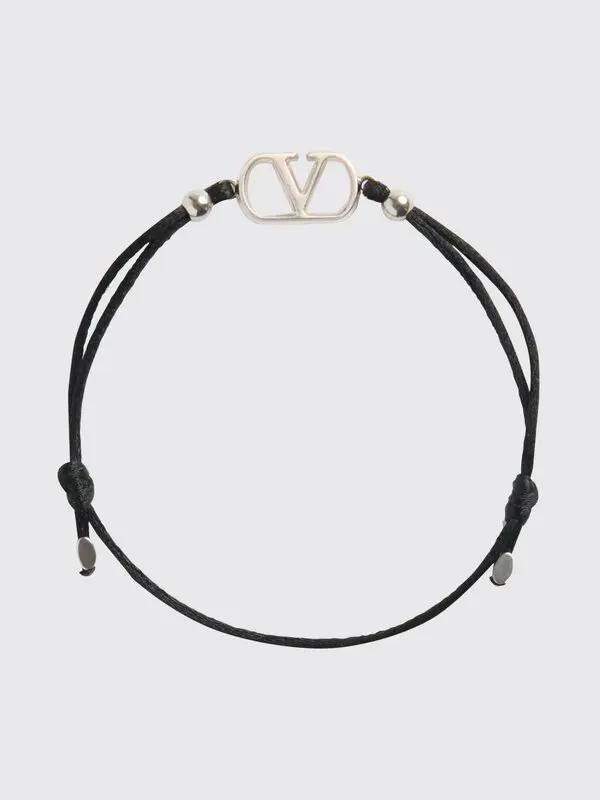 Valentino Garavani Vlogo Signature Cotton Bracelet With Brass Details - Black