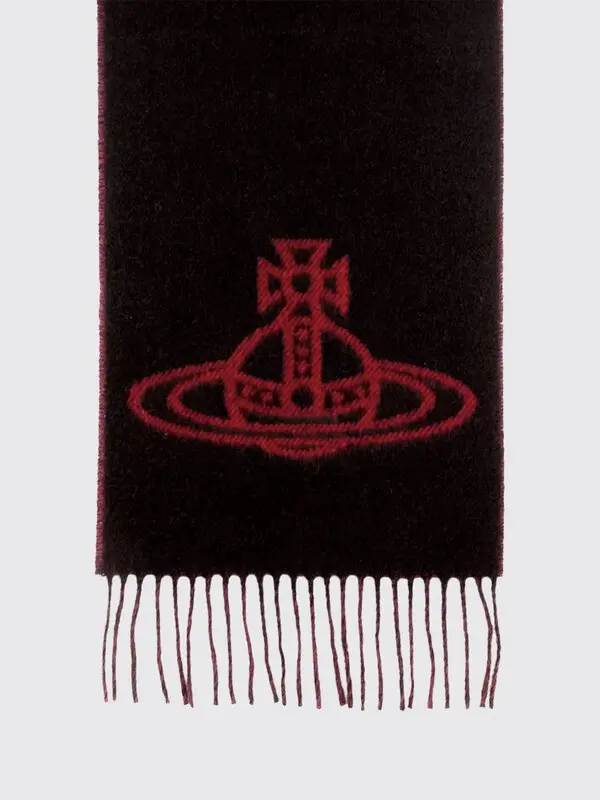 VIVIENNE WESTWOOD Orb Logo Pattern Wool Scarf With Fringed Edges
