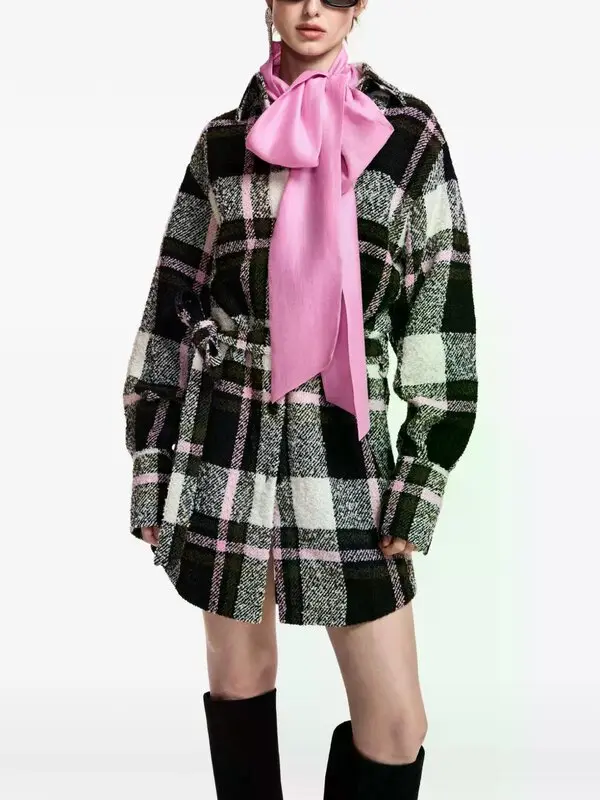 Essentiel Antwerp Checked Belted Shirt Mini Dress
