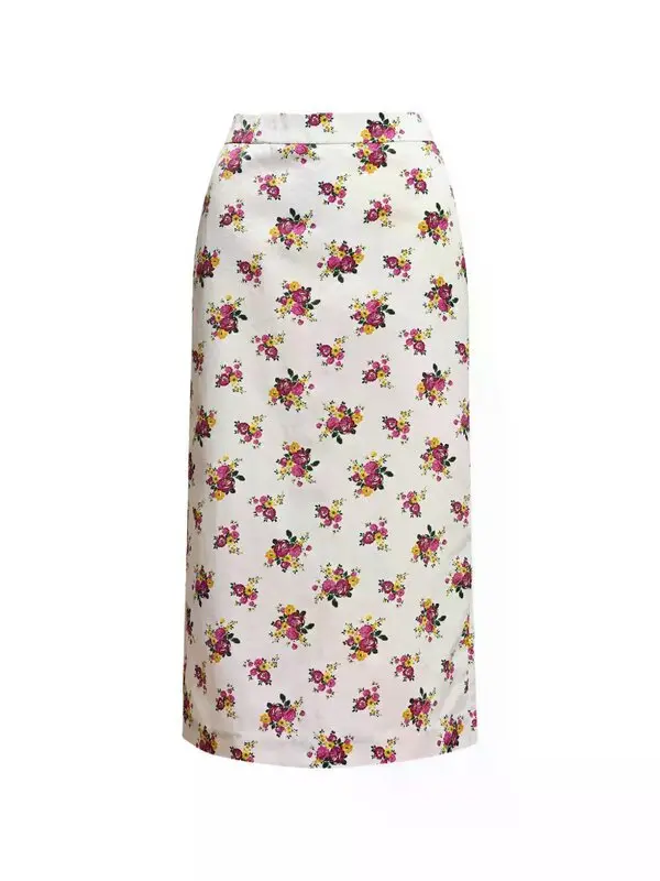 Essentiel Antwerp Kustard Floral-print Back-slit Midi Skirt