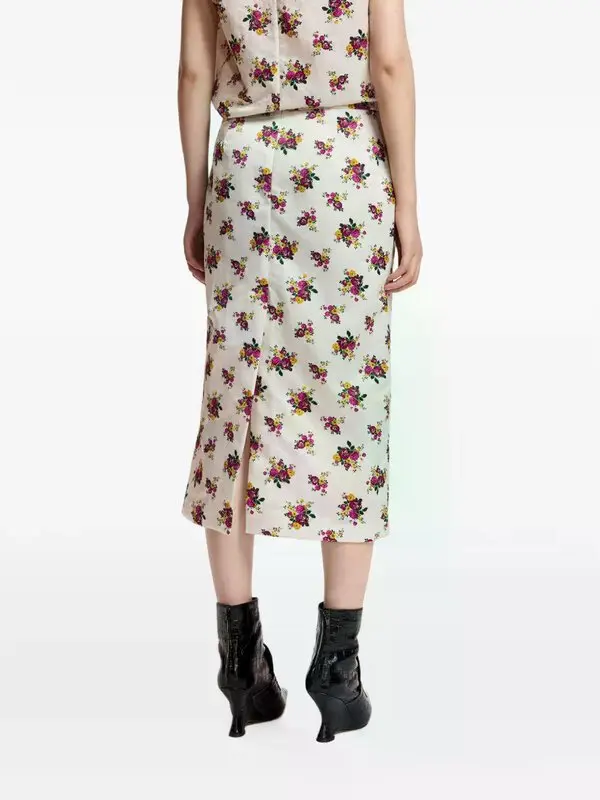 Essentiel Antwerp Kustard Floral-print Back-slit Midi Skirt