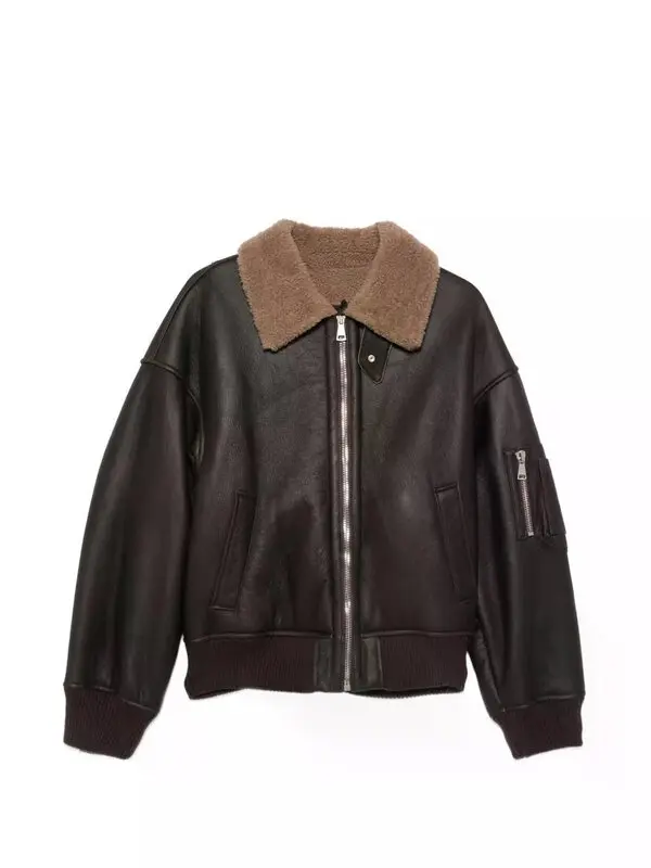 N°21 Shearling-collar Leather Bomber Jacket - Brown