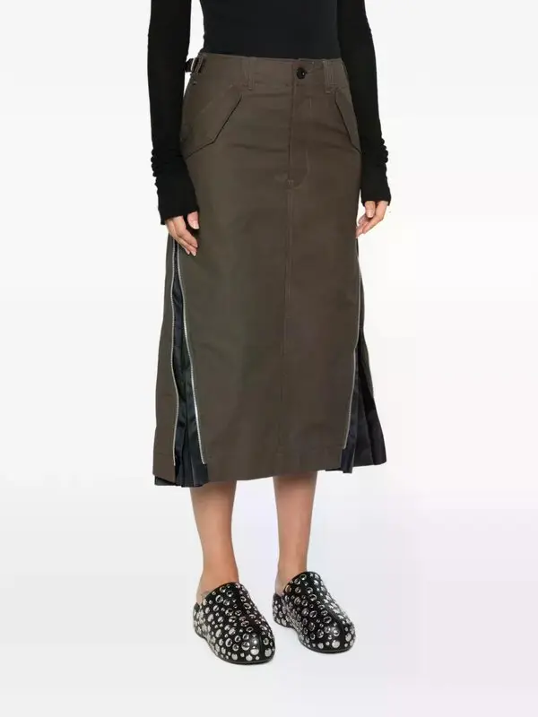 Sacai Pleated-panel Zip-detail Midi Skirt - Grey