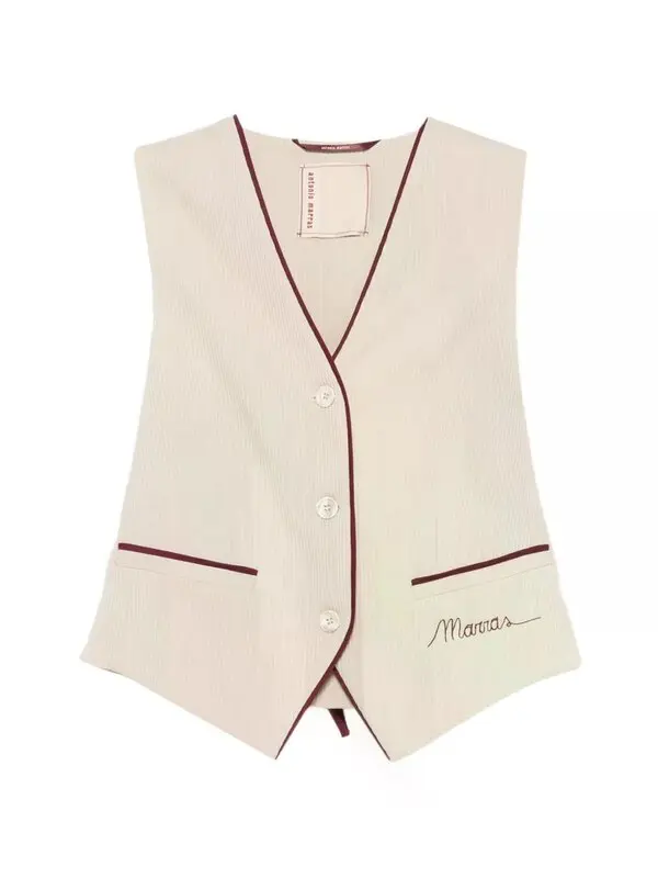 Antonio Marras Embroidered-logo Pinstriped Waistcoat - Neutrals