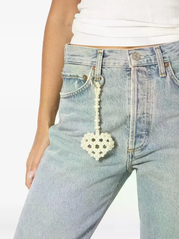0711 TBILISI Heart-shaped Beaded Keyring - Neutrals