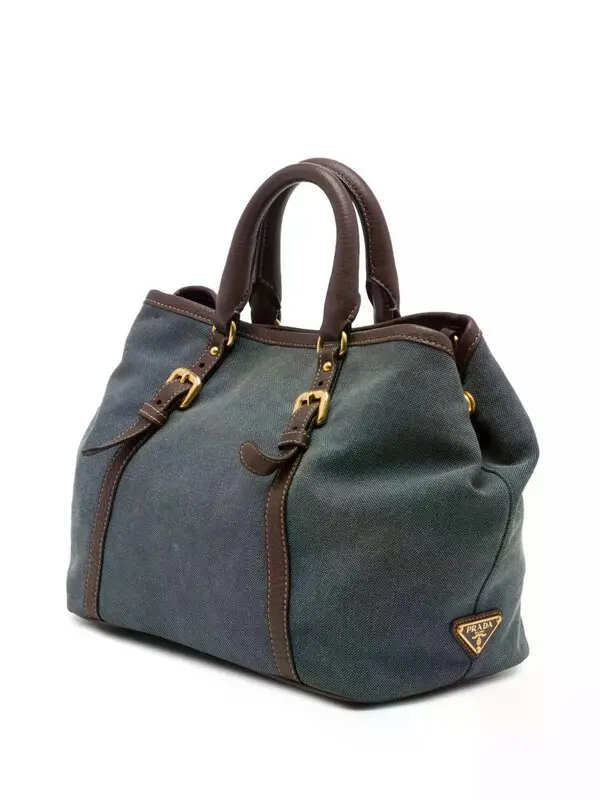 Prada 2010-2026 Vitello Daino Trimmed Canvas Canapa Logo Satchel