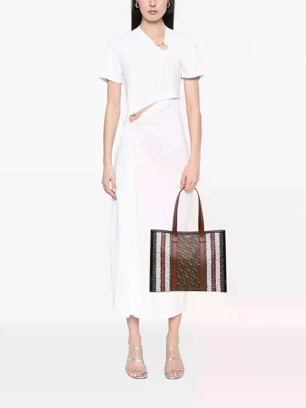 Burberry 2018-2026 Tb Monogram E Canvas Stripe Book Tote Bag