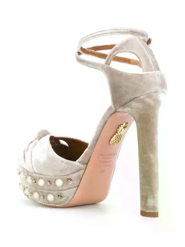 AQUAZZURA Harlow Pearls Plateau Sandals - Grey