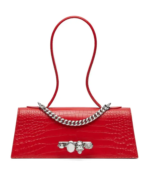 Alexander McQueen Croc-effect Jewelled Top-handle Bag