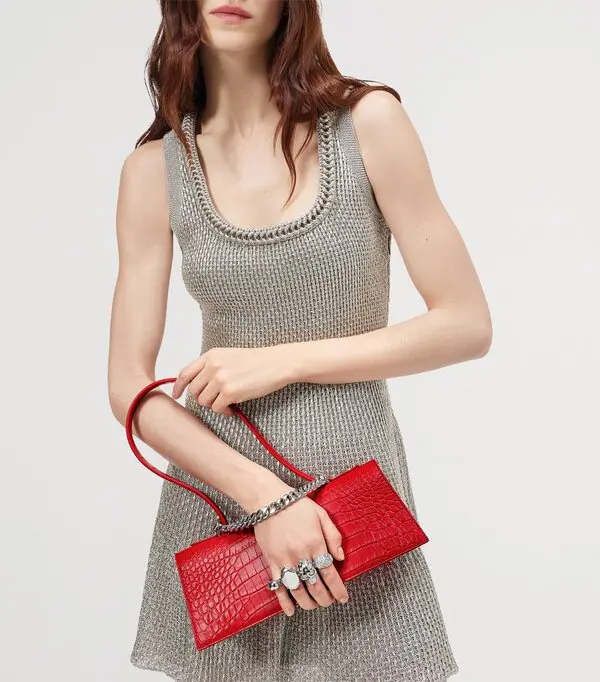 Alexander McQueen Croc-effect Jewelled Top-handle Bag