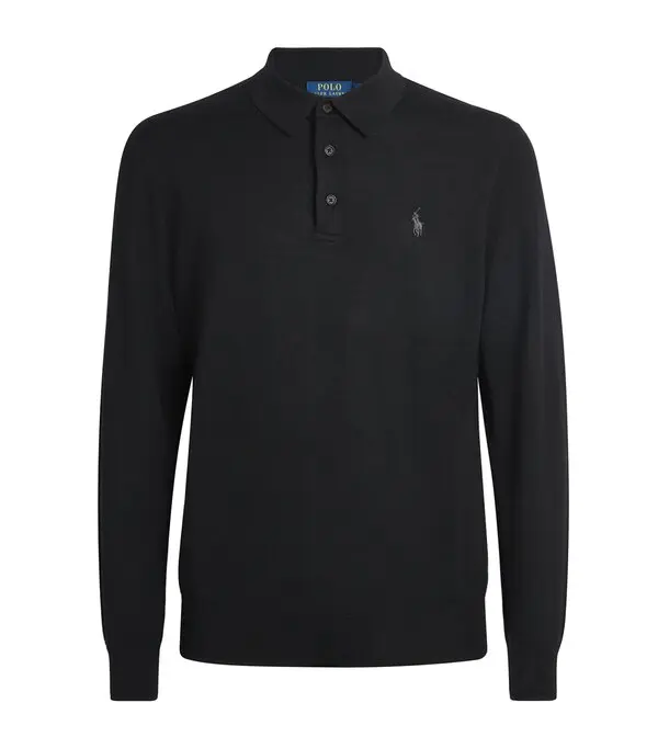 Polo Ralph Lauren Wool Polo Pony Long-sleeve Polo Shirt - Black