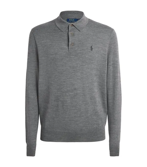 Polo Ralph Lauren Merino Wool Polo Pony Long-sleeve Polo Shirt - Grey