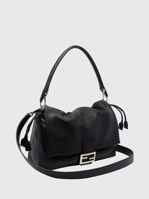 Fendi Large Lambskin Nappa Shoulder Bag With Ff Monogram Buckle - Black