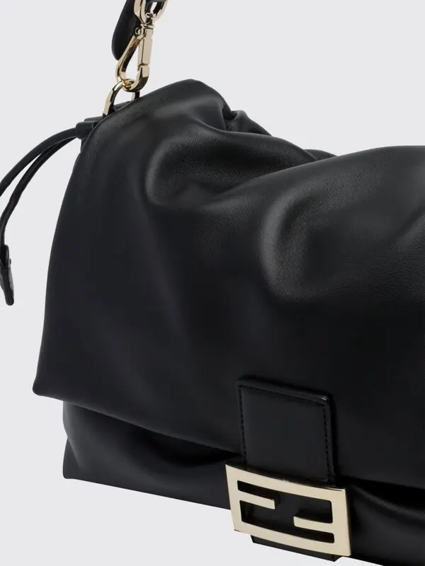 Fendi Large Lambskin Nappa Shoulder Bag With Ff Monogram Buckle - Black