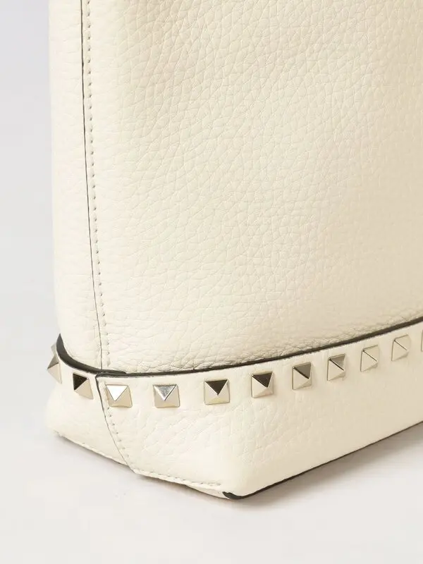 Valentino Garavani Rockstud Small Grained Calfskin Leather Tote Bag - Ivory