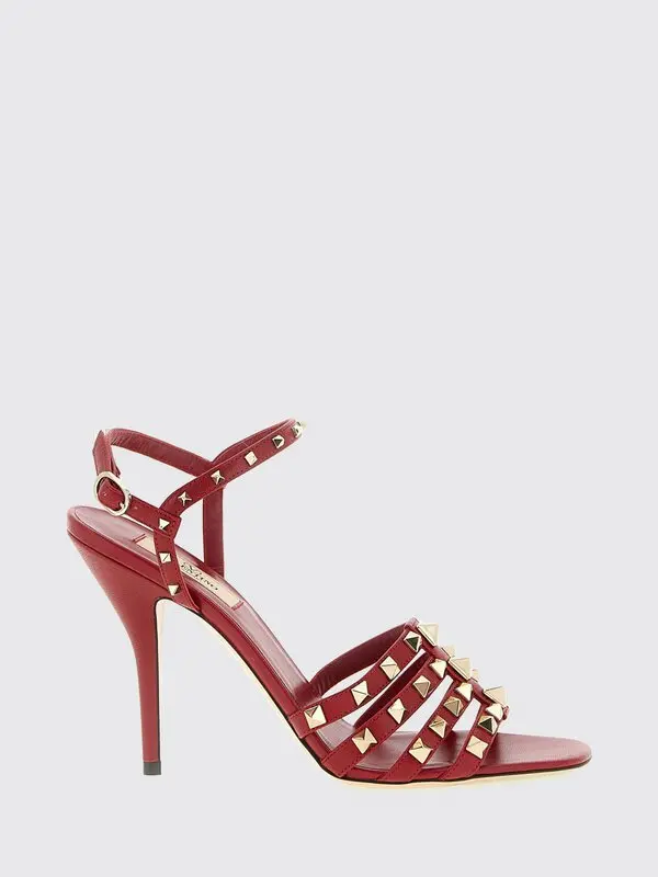 Valentino Garavani Rockstud Calf Leather Ankle Strap Sandals - Red
