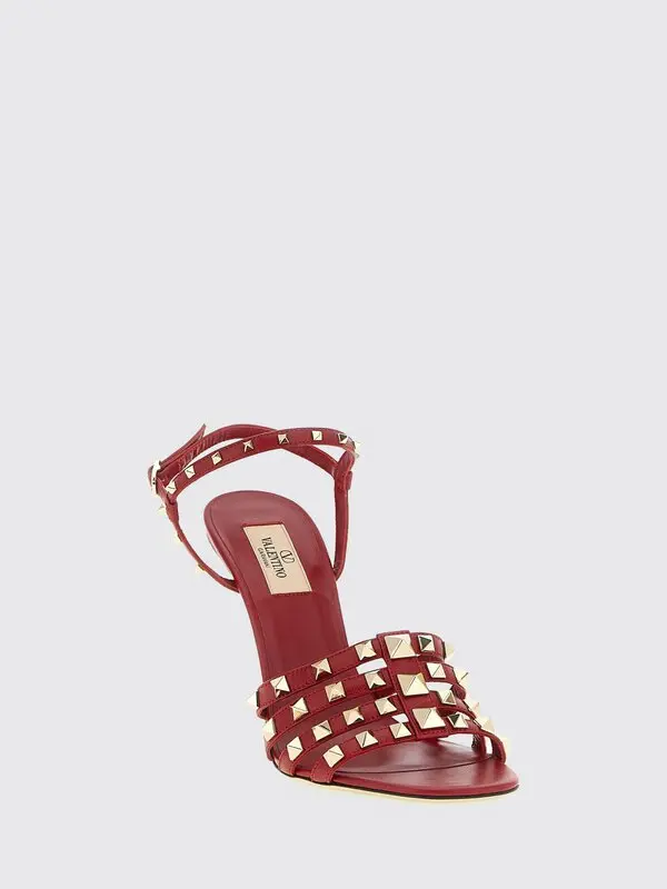 Valentino Garavani Rockstud Calf Leather Ankle Strap Sandals - Red