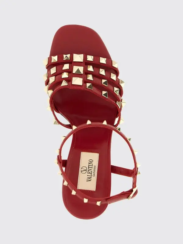 Valentino Garavani Rockstud Calf Leather Ankle Strap Sandals - Red