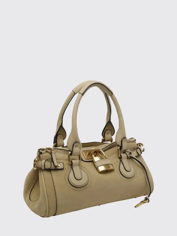 Chloé Paddington Suede Calfskin Handbag With Padlock - Beige