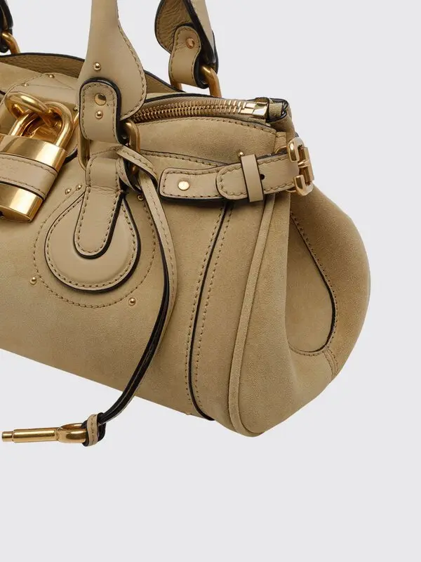 Chloé Paddington Suede Calfskin Handbag With Padlock - Beige