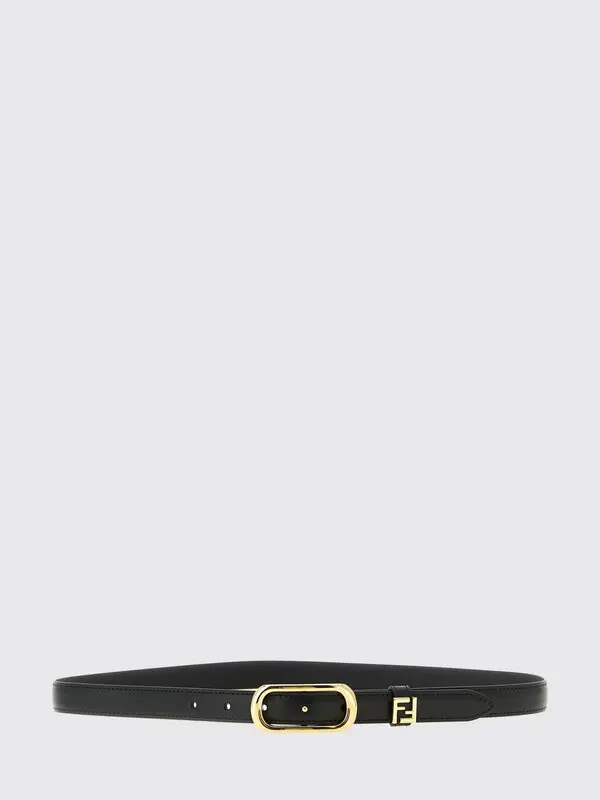 Fendi Slim Calfskin Leather Belt With Metal Ff Monogram Buckle - Black