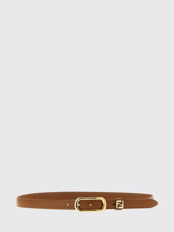Fendi Slim Calfskin Leather Belt With Metal Ff Monogram Buckle - Brown