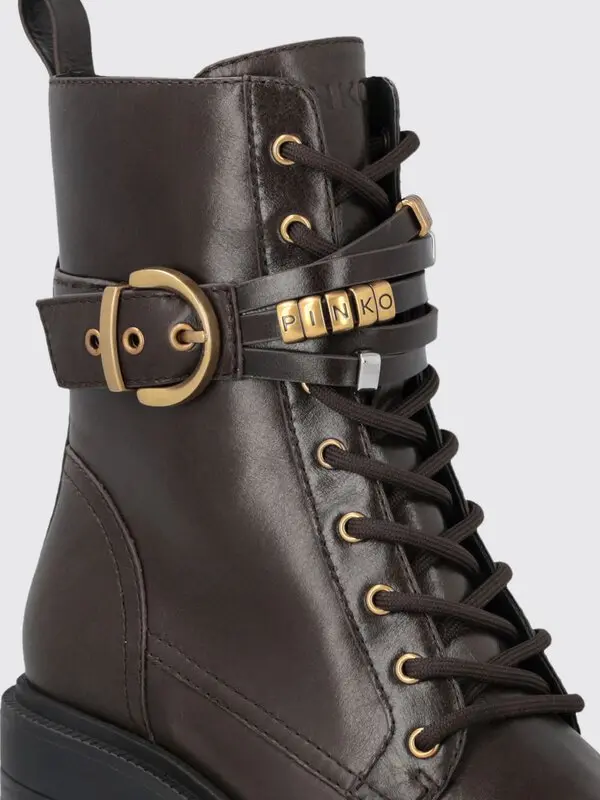 Pinko Altea Leather Combat Boots - Dark