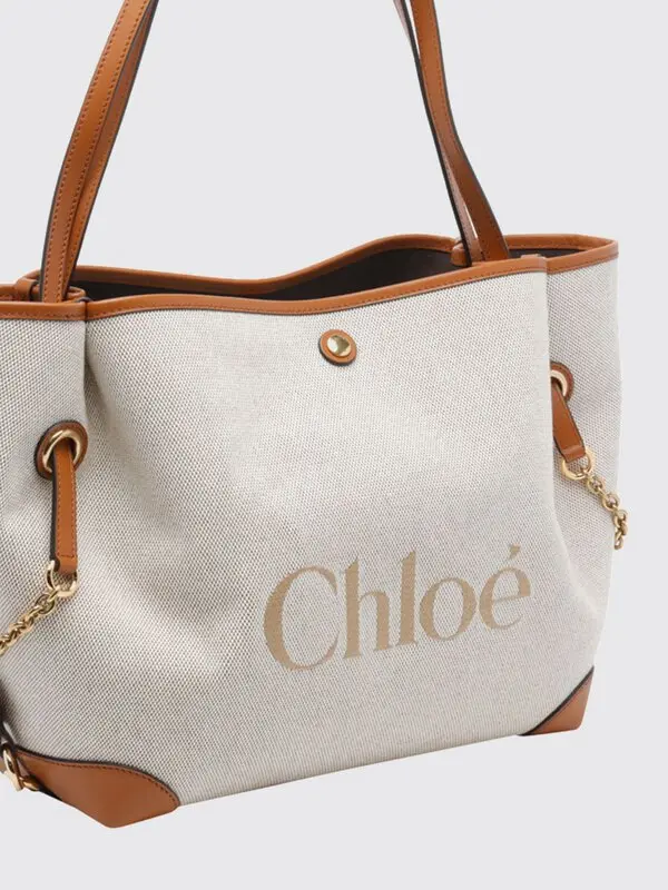 Chloé Clover Shoulder Bag In Canvas With Double Handle And Embroidered Logo - Brown