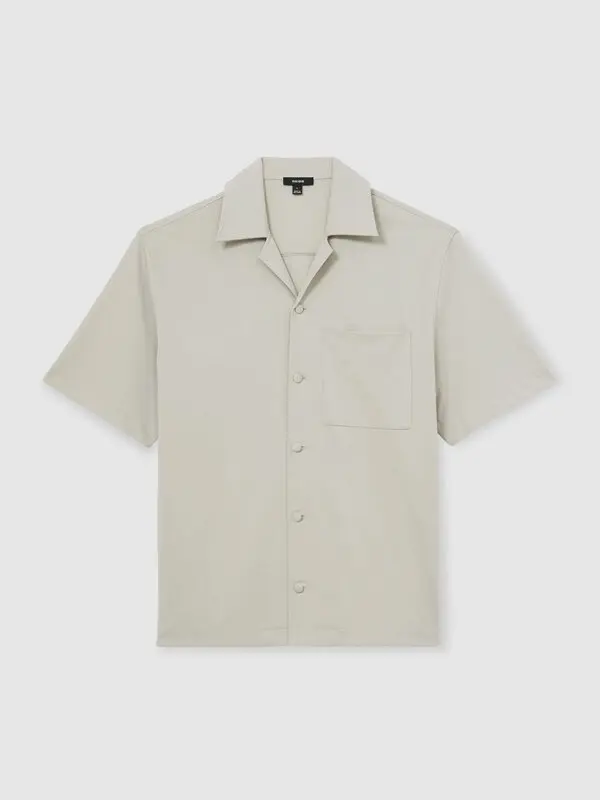 REISS Cuban-collar Short-sleeve Shirt - Light Stone