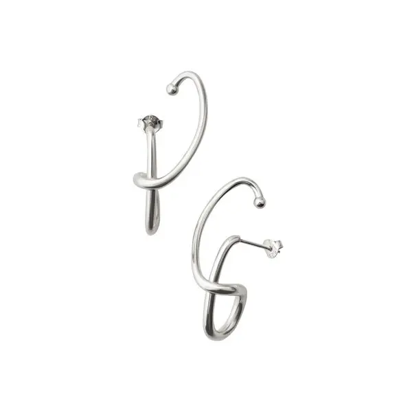 BOLD MANIFEST DESIGNS Alpha Sculptural Geometric Statet Earrings Rhodium Plated - Silver
