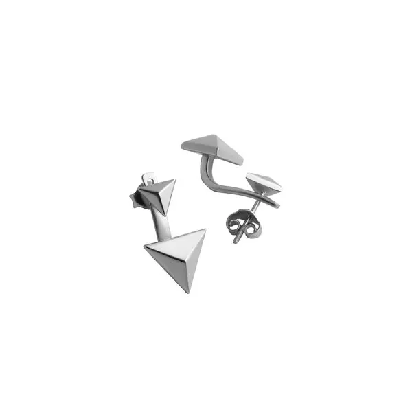 BOLD MANIFEST DESIGNS Upside Down Convertible Geometric Drop Earrings Rhodium Plated - Silver
