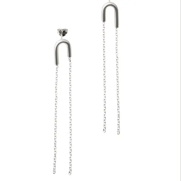 BOLD MANIFEST DESIGNS Unbound Sculptural Geometric Chain Earrings - Silver