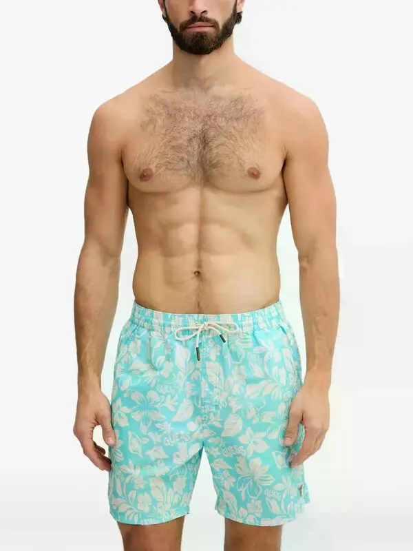 Guess Floral-print Drawstring Swim Shorts