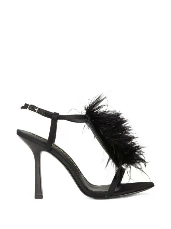 KAT MACONIE Faryal Feather-embellished Sandals - Black