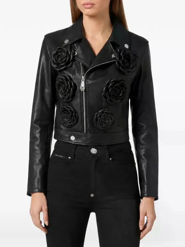 Philipp Plein Cropped Biker Jacket Flower
