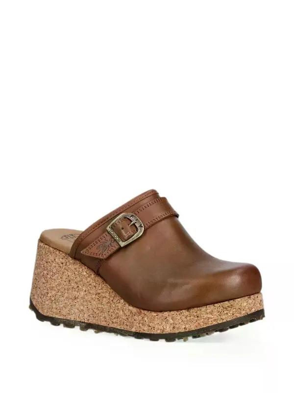 Fly London Buckle-detail Cork-wedge Mules