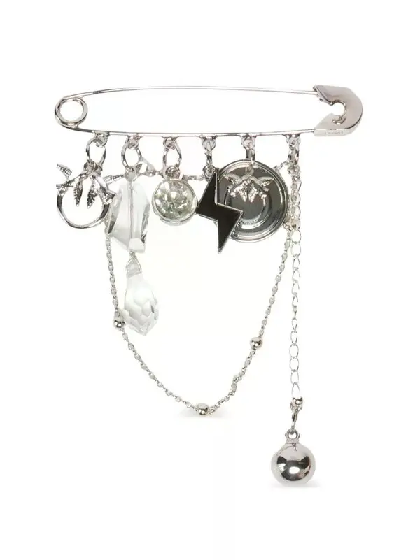 Pinko Love Birds Charm-embellished Brooch - Silver