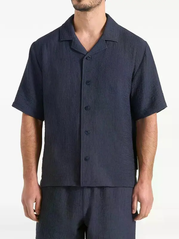 Manière De Voir Harley Textured Revere Shirt - Blue