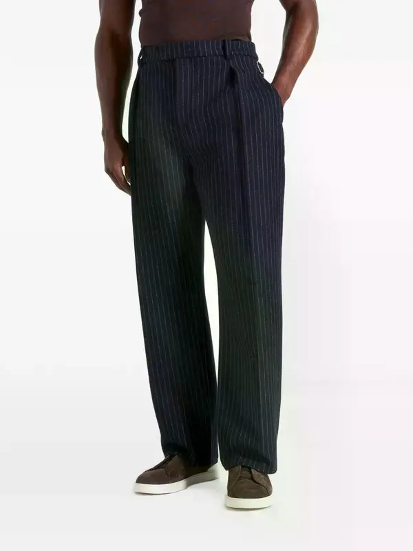 Manière De Voir Dorian In Navy Pinstripe Wool Pleated Trousers