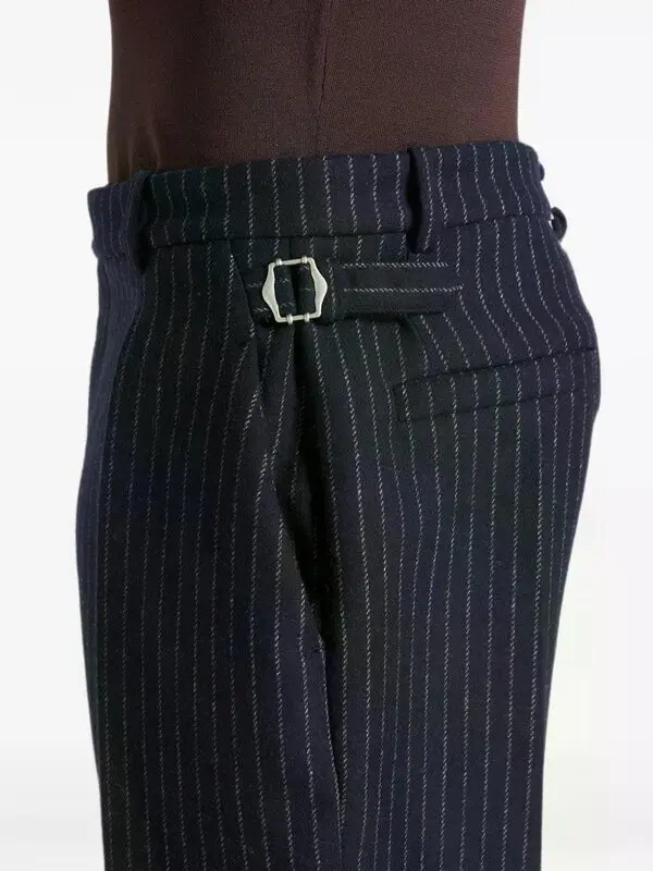 Manière De Voir Dorian In Navy Pinstripe Wool Pleated Trousers