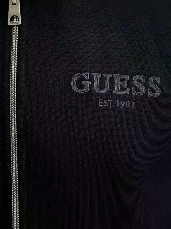 Guess Logo-embroidered Zip-up Hoodie - Black