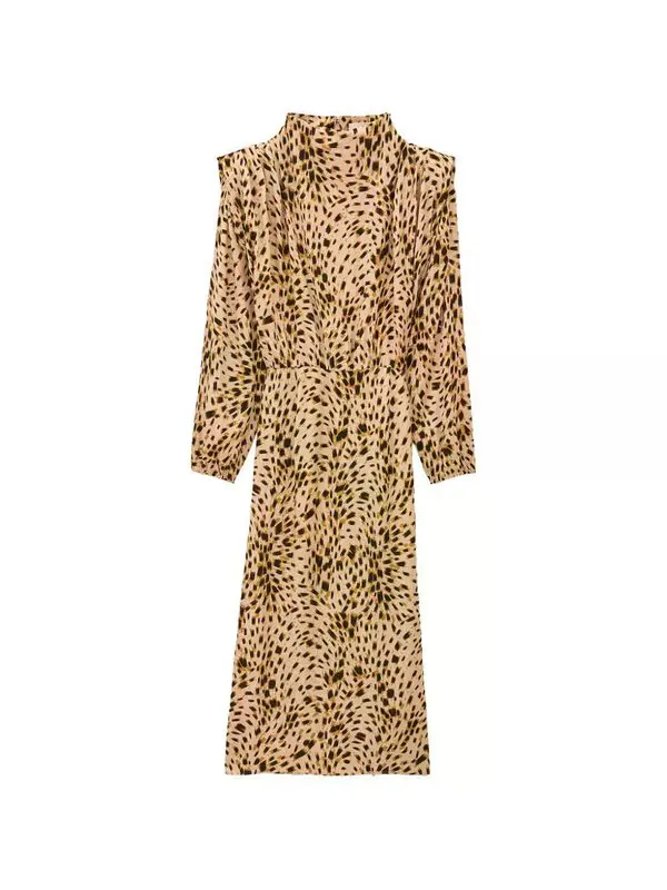 Ba&sh Hoelia Animal-print Long-sleeved Shift Midi Dress