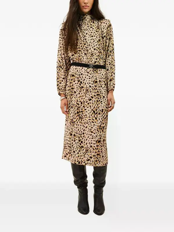 Ba&sh Hoelia Animal-print Long-sleeved Shift Midi Dress