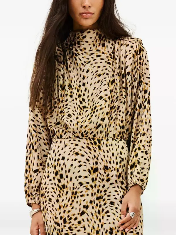 Ba&sh Hoelia Animal-print Long-sleeved Shift Midi Dress
