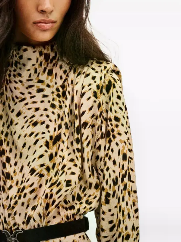 Ba&sh Hoelia Animal-print Long-sleeved Shift Midi Dress