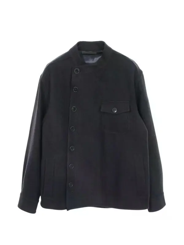 Giorgio Armani Wool Herringbone Asymmetric Jacket - Blue