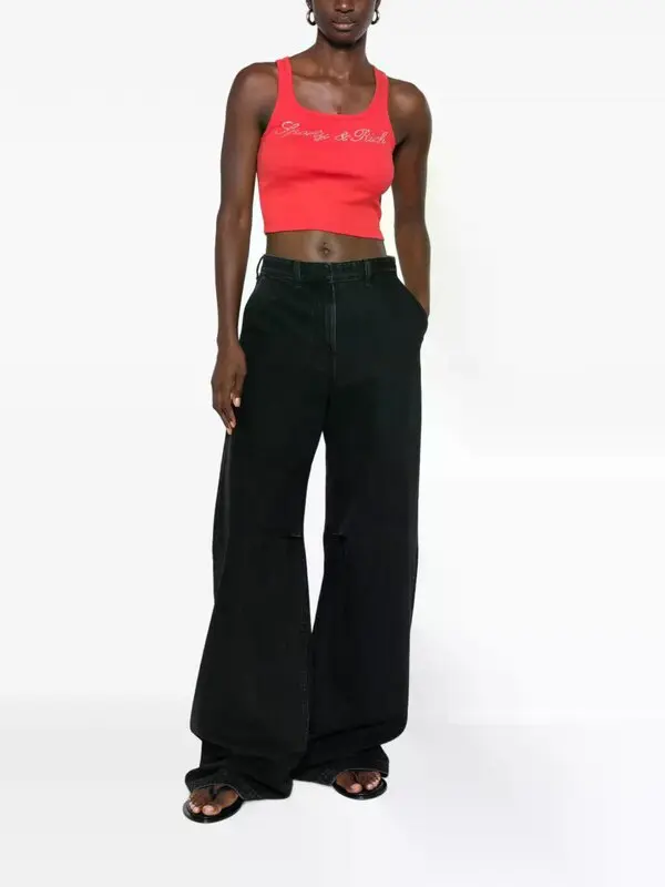 SPORTY & RICH Priscila Rhinestone-logo Ribbed Tank Top