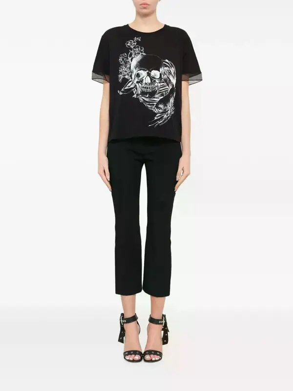Alexander McQueen Fish Skull-printed Sheer-trim T-shirt