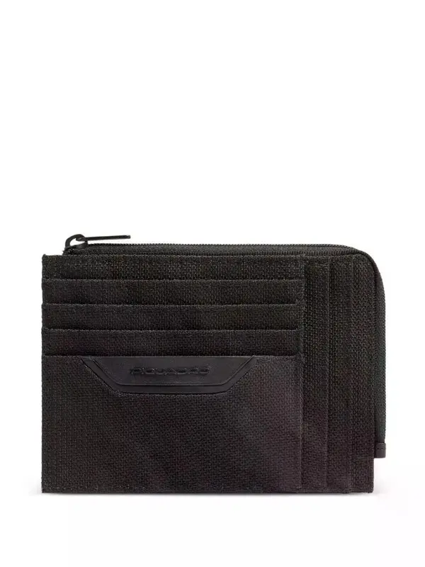 PIQUADRO Zipped Leather-trim Card Holder - Black