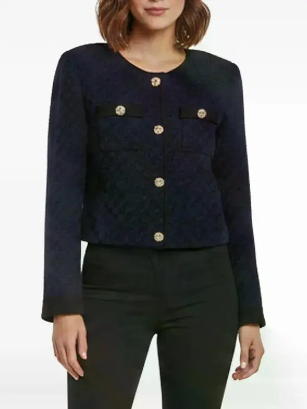 SELF-PORTRAIT Metallic Woven Cropped Cardigan
